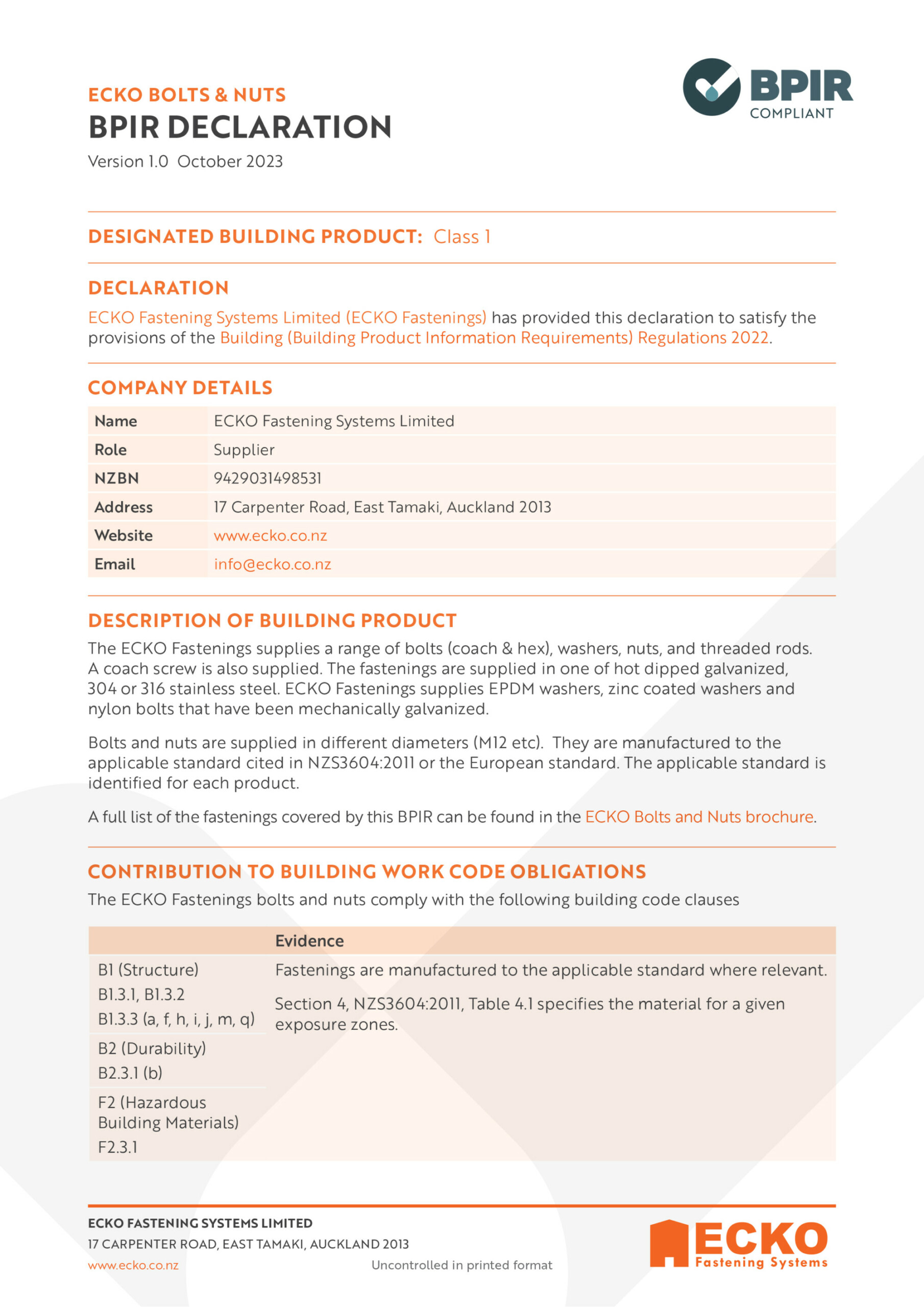 BPIR - ECKO Fastening Systems