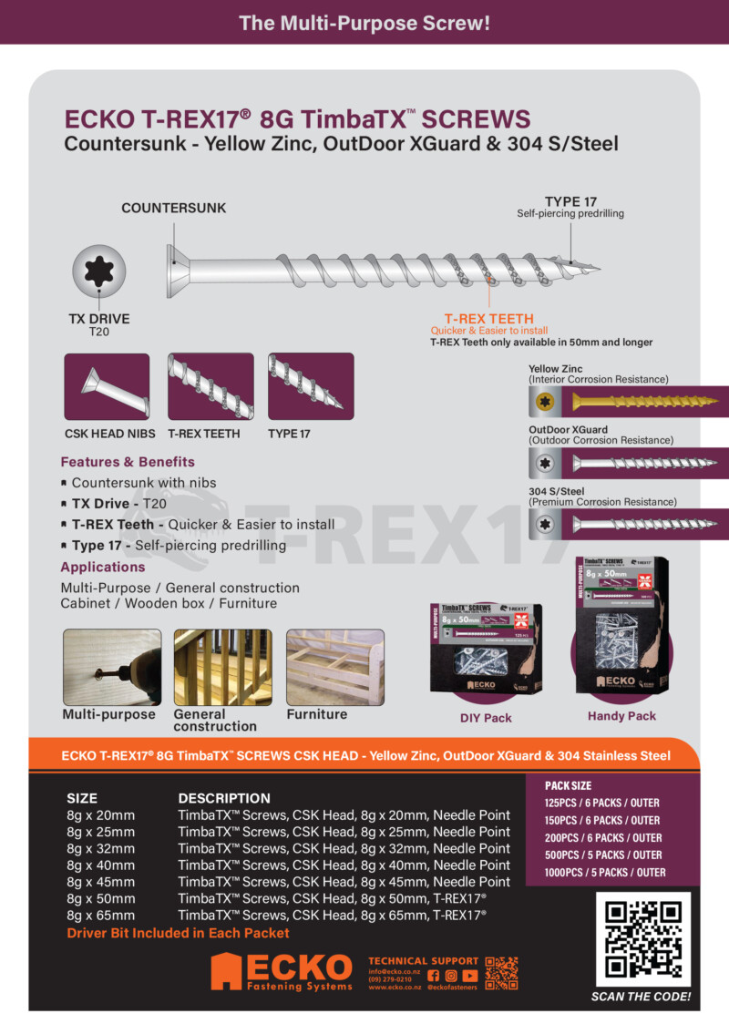T-REX17® TimbaTX® Timber Screw - OutDoor XGuard - ECKO Fastening Systems